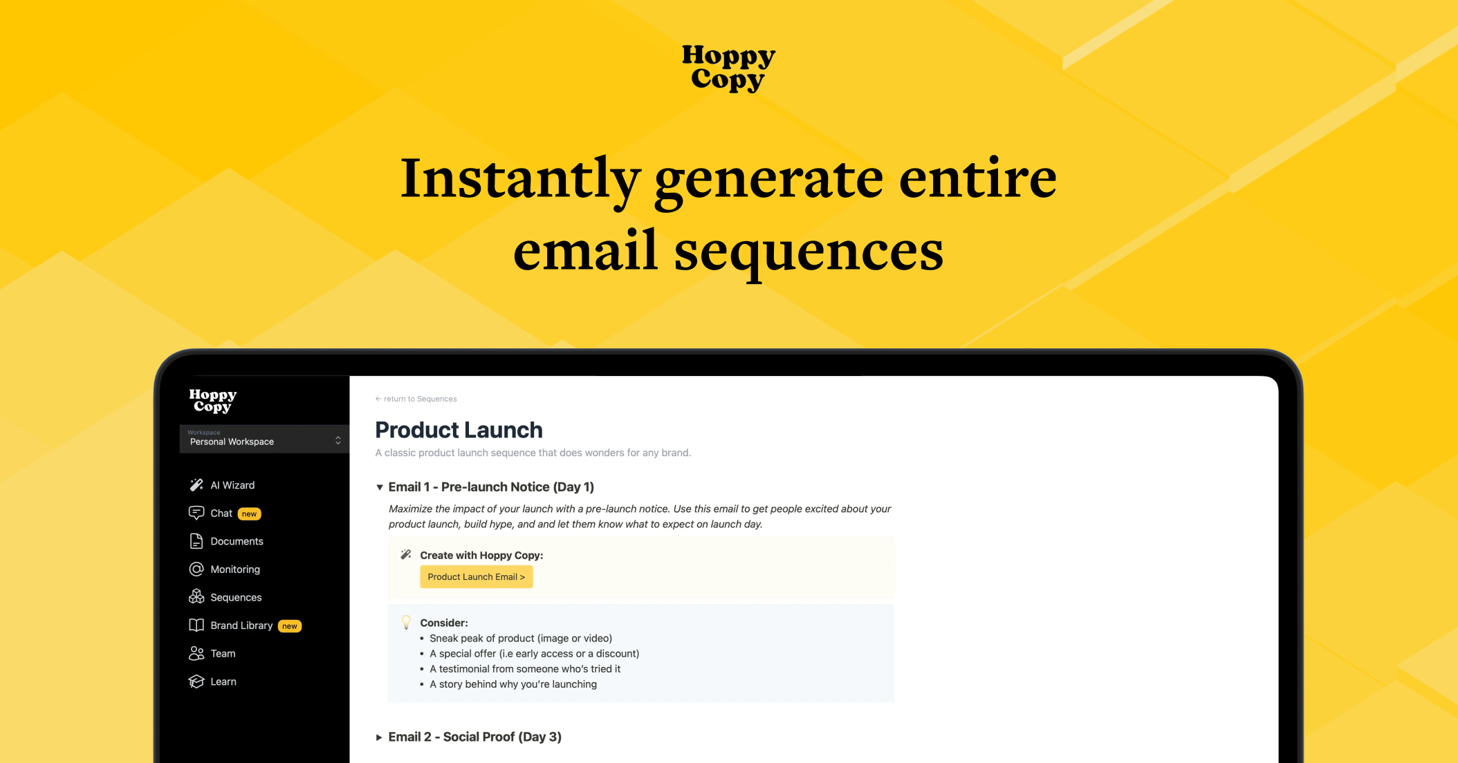 Email Sequence Generator - AI Writing Tool - Hoppy Copy